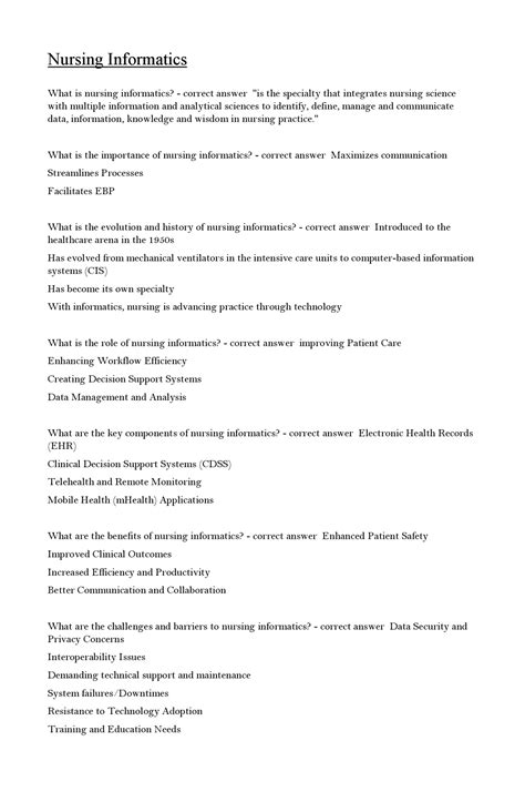 Nursing Informatics 20242025 Detailed Questions And Expert Answers Exams Nursing Docsity