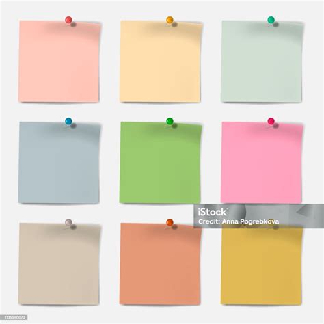 푸시 핀 메모 스티커 미리 알림 목 업 세트와 컬러 메모 용지 3차원 형태에 대한 스톡 벡터 아트 및 기타 이미지 3차원 형태 개체 그룹 검사 보기 Istock