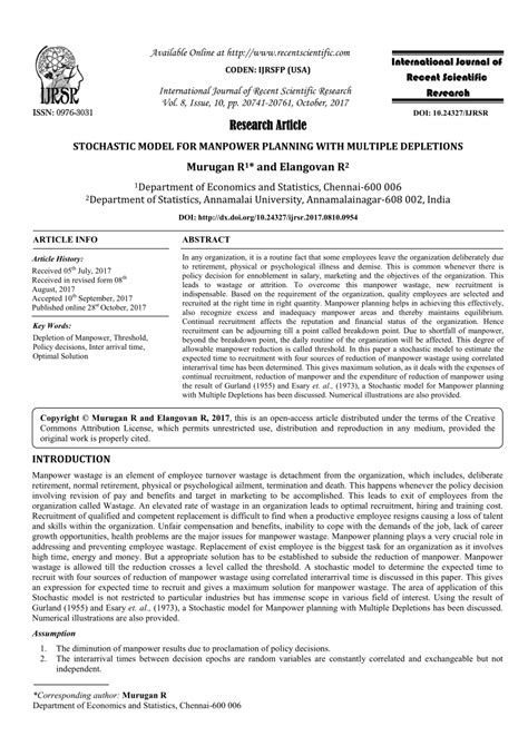 Pdf Stochastic Model For Manpower Planning With Multiple Depletions