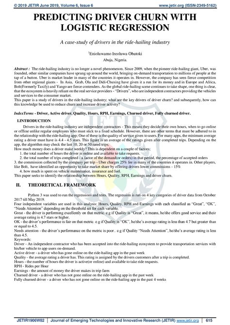 Jetir 1906w82 Using Logistic Regression To Predict Churn Drivers Predicting Driver Churn