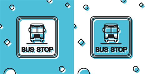 파란색과 흰색 배경에 격리 된 검은 버스 정류장 아이콘입니다 임의 동적 셰이프 벡터 일러스트레이션 가능성에 대한 스톡 벡터 아트 및 기타 이미지 Istock