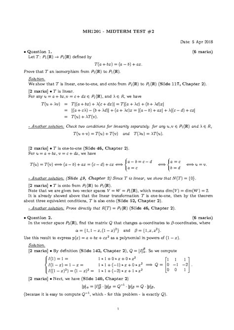1718 mt 2 linear algebra assignment mh1201 midterm test date 5