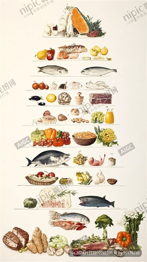 Ai创作图手绘饮食海报挂画 健康饮食金字塔 唯美饮食背景图 立体食物素材 饮食装饰画 饮食海报素材 饮食背景墙 健康食品素材 简约饮食装饰画 膳食平衡塔 平衡膳食饮食文化 科学膳食健康食品