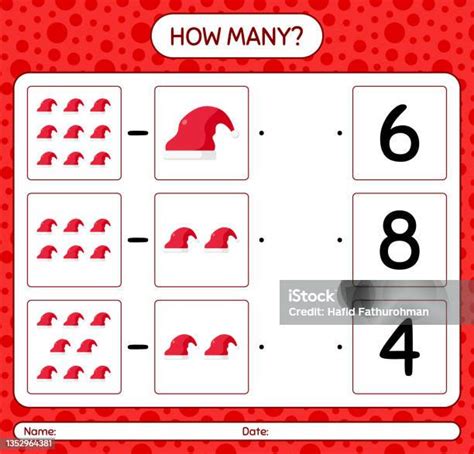 얼마나 많은 산타 모자와 게임을 계산 유치원 어린이용 워크시트 어린이 활동 시트 0명에 대한 스톡 벡터 아트 및 기타 이미지 0명 검색 공부 Istock