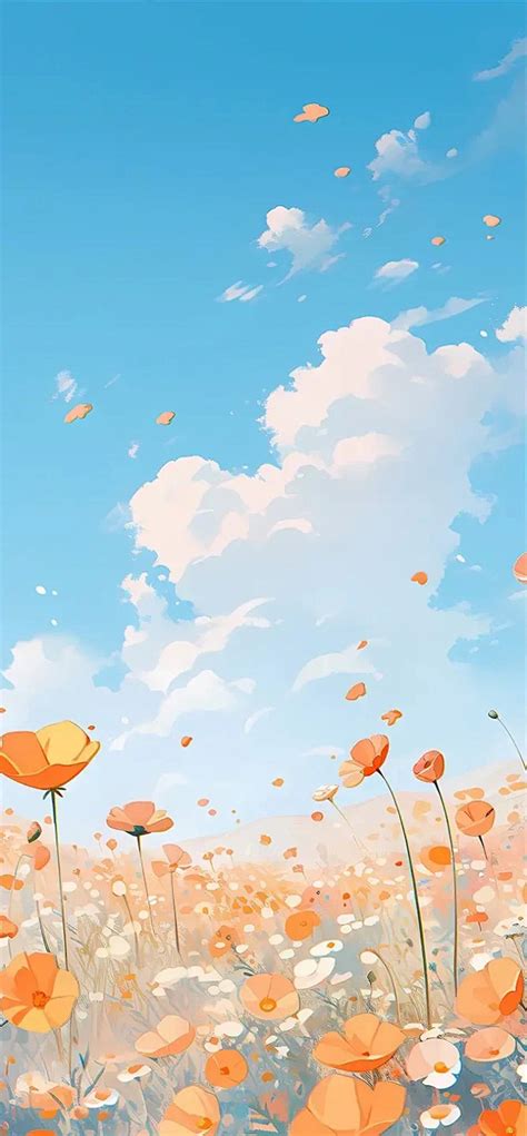 蓝天白云下的虞美人 Ai制图