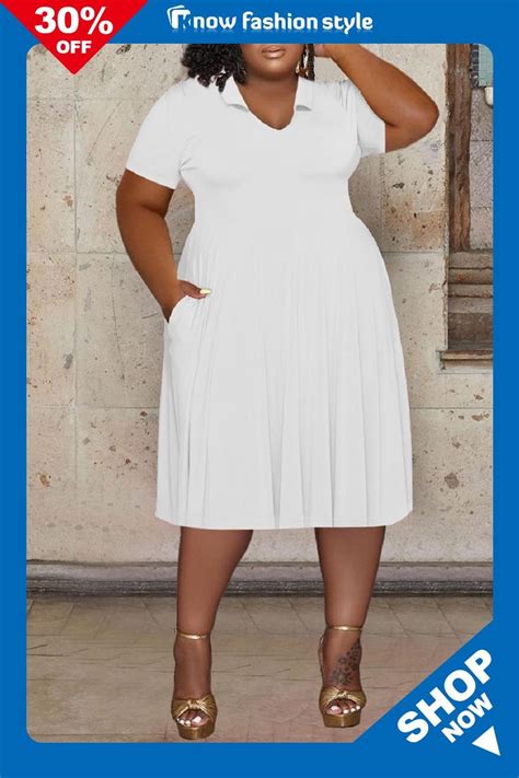 White Casual Solid Basic V Neck Short Sleeve Dress Plus Size Dresses