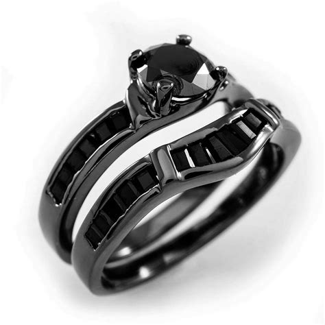 18k Black Gold Wedding Engagement Ring Set Nivs Bling