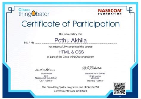 Pothu Akhila On Linkedin I Have Completed The Html And Css From Thingqbatornasscomfoundation Thank