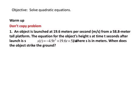 Ppt Objective Solve Quadratic Equations Powerpoint Presentation
