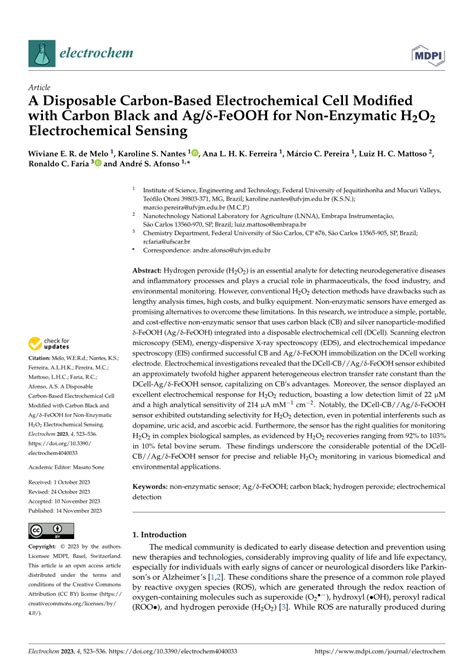 Pdf A Disposable Carbon Based Electrochemical Cell Modified With Carbon Black And Agδ Feooh