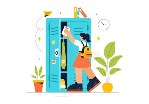 School Locker Room Vector Illustration Featuring Neatly Organized