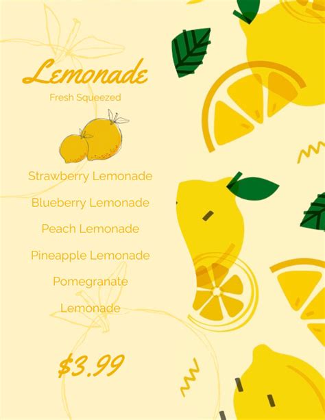 Lemonade Drink Menu Template Postermywall
