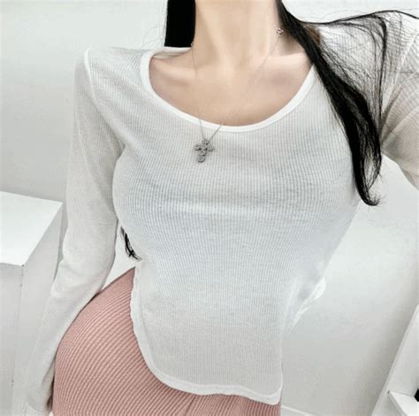 홀리 골반메이커원단좋은 U넥 골지 밑단라운드 롱슬리브 여리 티셔츠 기본티 밑단라운드티 골지티 스판티 쭉티 데일리 위시버킷