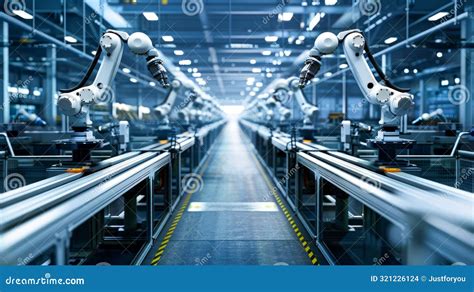 Automated Robotic Assembly Line In Modern Factory Generative Ai Stock Illustration
