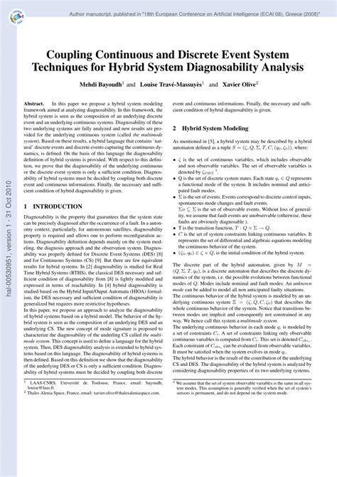 Pdf Coupling Continuous And Discrete Event System Techniques For