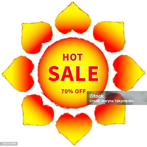 벡터 배경 뜨거운 판매 하트 형태의 광선이 있는 흰색 배경에 빨간색 타오르는 태양이 있는 밝은 노란색 광고의 그라디언트 요소