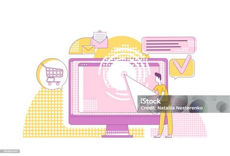 Ppc 마케팅 씬 라인 컨셉 벡터 일러스트레이션 웹 디자인용 컴퓨터 사용자 2d 만화 캐릭터입니다 현대 인터넷 프로모션 전략