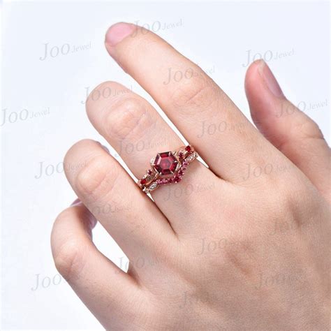 Nature Inspired Twist Ruby Ring Set Rose Gold 1ct Hexagon Etsy