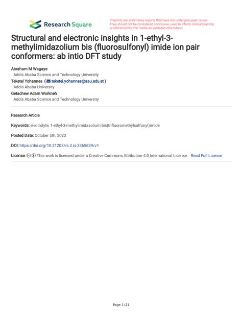 Pdf Structural And Electronic Insights In 1 Ethyl 3 Methylimidazolium Bis Fluorosulfonyl