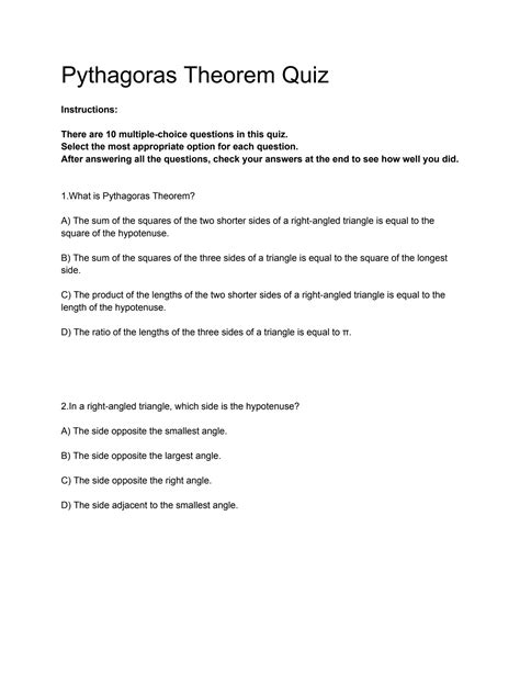 Solution Pythagoras Theorem Quiz Studypool