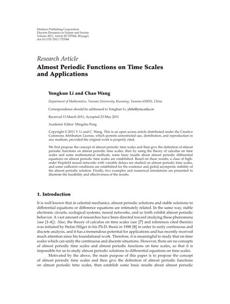 Pdf Almost Periodic Time Scales And Almost Periodic Functions On Time Scales