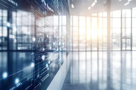 Abstract Futuristic Data Visualization On Modern Office Wall Display