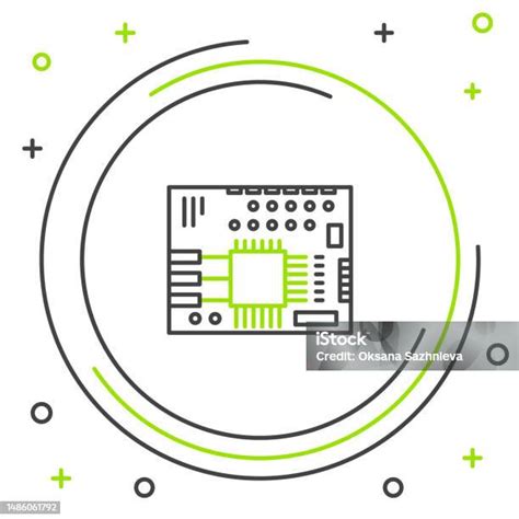 흰색 배경에 격리 된 라인 인쇄 회로 기판 Pcb 아이콘 다채로운 개요 개념 벡터 3차원 형태에 대한 스톡 벡터 아트 및 기타