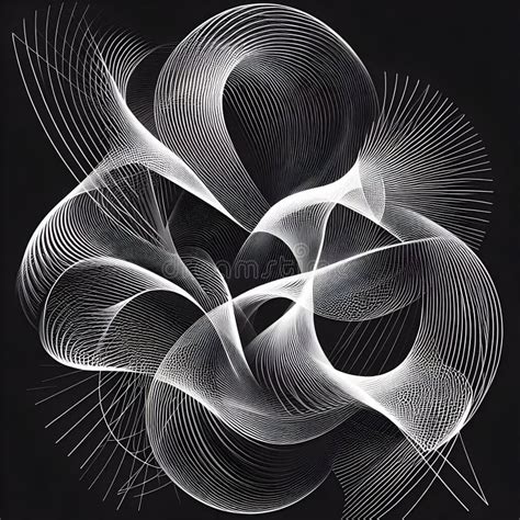 White Swirling Lines Creating Abstract Shapes On Black Background Stock