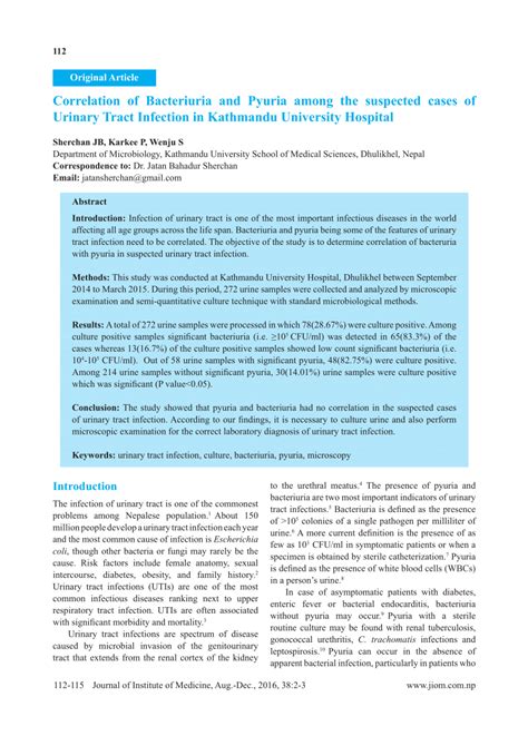 Pdf Correlation Of Bacteriuria And Pyuria Among The Suspected Cases Of Urinary Tract Infection