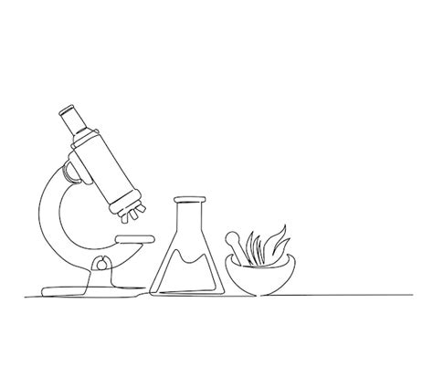 Premium Vector Continuous One Line Drawing Of Microscope And Mortar Simple Illustration Of