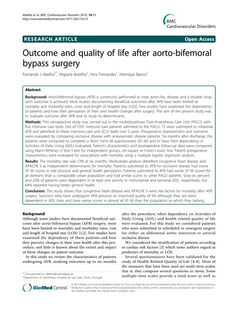 Pdf Outcome And Quality Of Life After Aorto Bifemoral Bypass Surgery