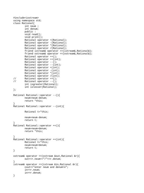 Operator Overloading Using Rational Numbers Pdf Computer