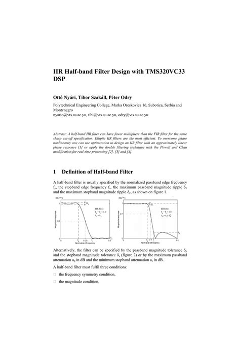PDF IIR Half Band Filter Design With TMS VC DSP