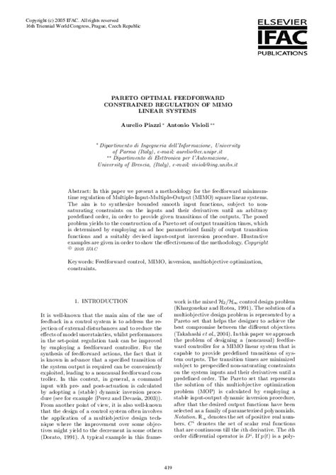 Pdf Pareto Optimal Feedforward Constrained Regulation Of Mimo Linear