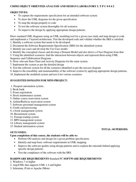 Cs8582 Object Oriented Analysis And Design Laboratory L T P C 0 0 4 2 Pdf