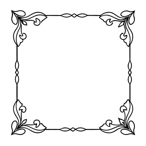 Ornate Square Border Frame With Floral Corners And Delicate Lines