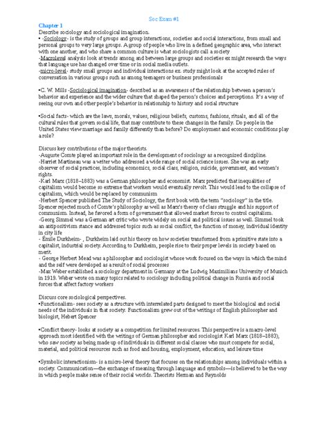 Soc Exam Midterm Exam Review Soc Exam Chapter Describe