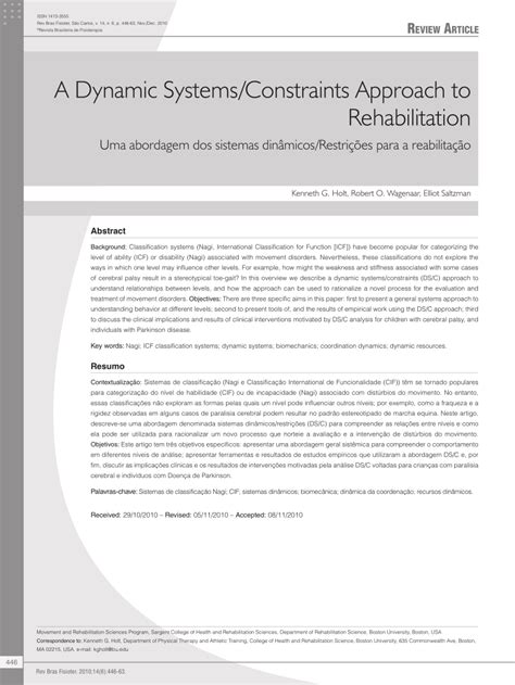 Pdf A Dynamic Systems Constraints Approach To Rehabilitation