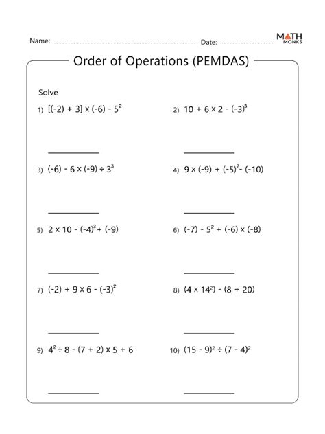 6th Grade Pemdas Worksheets Pdf