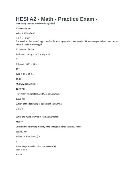 hesi a2 mathematics practice exam all questions solved 2022