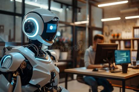 Business Worker And Robot Working Together In Office Robotic Intelligence Technology Concept