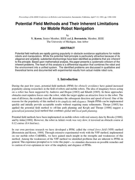 Potential Field Methods And Their Inherent Limitations For Mobile Robot Navigation Pdf