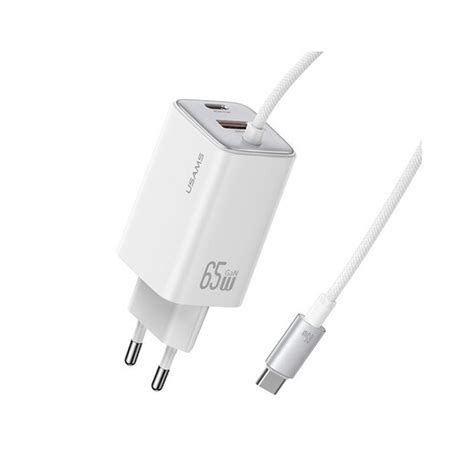 ადაპტერი სწრაფი დატენვის კაბელი Type C თეთრი