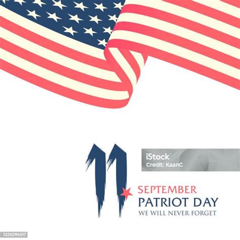패트리어트 데이 벡터 일러스트레이션 911 메모리얼 푸른 배경에 흔들리는 미국 국기 스톡 일러스트레이션 미국 국기에 대한 스톡 벡터 아트 및 기타 이미지 Istock