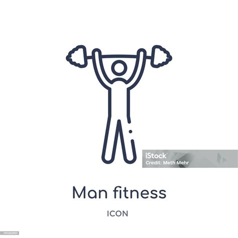 동작 개요 모음에서 선형 남자 피트 니스 아이콘입니다 얇은 라인 남자 피트 니스 벡터 흰색 배경에 고립입니다 남자 피트 니스 유행 그림 가냘픈에 대한 스톡 벡터 아트 및