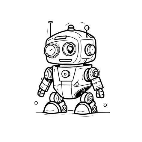 스케치 손으로 그린 단일 라인 아트 색칠 페이지 로봇 데이 프리미엄 벡터