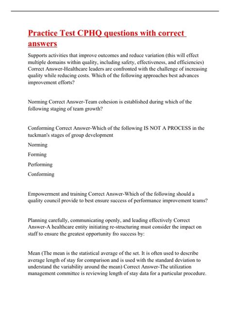 Practice Test Cphq Questions With Correct Answers Cphq Stuvia Us