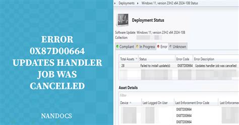 error 0x87d00664 in sccm updates handler job was cancelled
