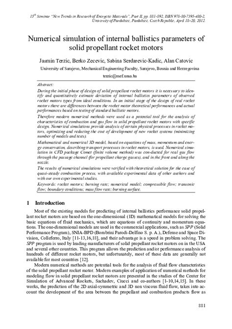 pdf numerical simulation of internal ballistics parameters of solid