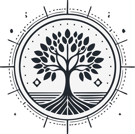 Illustration Of A Tree With Roots And Leaves Inside A Circle With
